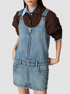 Miu Miu Denim And Poplin Zipper Dress