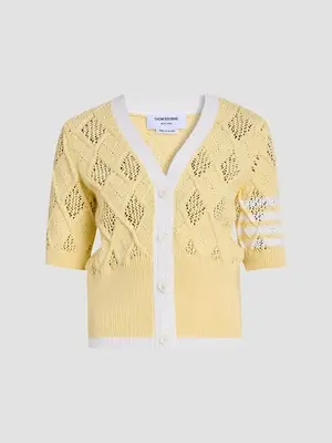 Thom Browne Argyle Pointelle Knit Short-sleeve Cardigan - Light Yellow