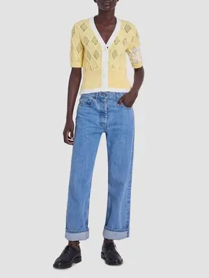 Thom Browne Argyle Pointelle Knit Short-sleeve Cardigan - Light Yellow