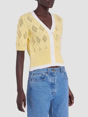 Thom Browne Argyle Pointelle Knit Short-sleeve Cardigan - Light Yellow