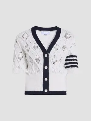 Thom Browne Argyle Pointelle Knit Short-sleeve Cardigan White