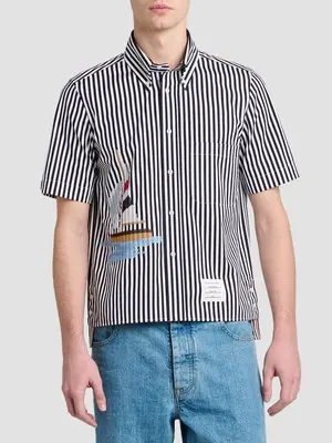 Thom Browne Sailboat-embroidered Uni Wide Striped Poplin Shirt