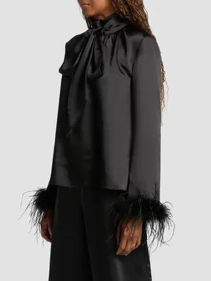 TOCCIN Veronica Feather-cuff Textured Satin Blouse