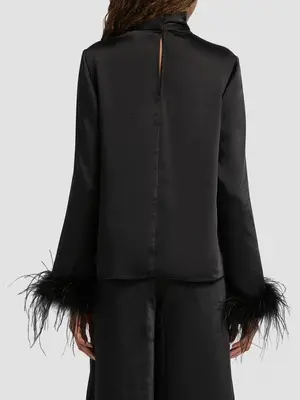 TOCCIN Veronica Feather-cuff Textured Satin Blouse