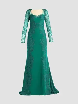 Tadashi Shoji Lace-embroidered Illusion Gown