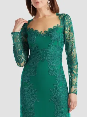 Tadashi Shoji Lace-embroidered Illusion Gown