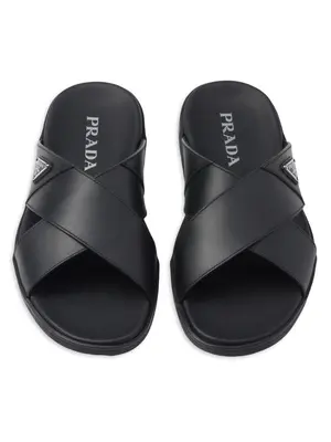 Prada Leather Crisscross Slides