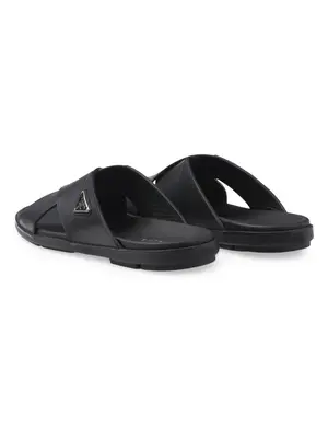 Prada Leather Crisscross Slides