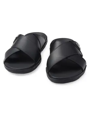 Prada Leather Crisscross Slides