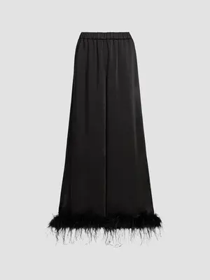 TOCCIN Auggie Feather-cuff Textured Satin Pants