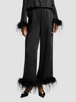 TOCCIN Auggie Feather-cuff Textured Satin Pants