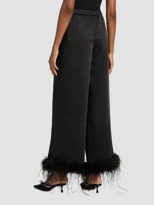 TOCCIN Auggie Feather-cuff Textured Satin Pants