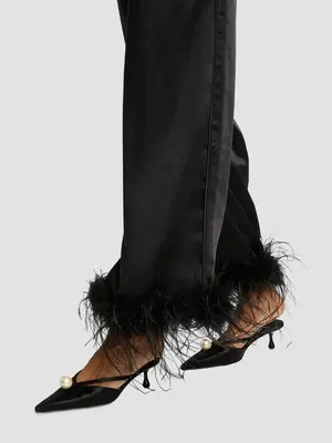 TOCCIN Auggie Feather-cuff Textured Satin Pants