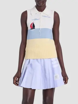 Thom Browne Embroidered Nantucket Intarsia Sleeveless Polo Sweater