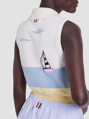 Thom Browne Embroidered Nantucket Intarsia Sleeveless Polo Sweater