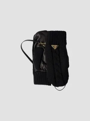 Prada Wool And Nappa Leather Mittens - Black