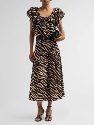 Ronny Kobo Aubrey -print Cotton Ruffle Top