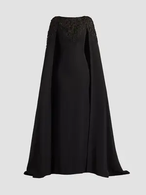 Tadashi Shoji Massaro Embroidered Cape Gown - Black