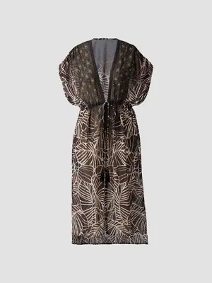 Miraclesuit Lets Be Fronds Leaf-print Kimono-style Cover-up - Black Multi