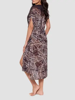 Miraclesuit Lets Be Fronds Leaf-print Kimono-style Cover-up - Black Multi