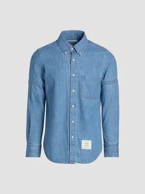 Thom Browne Button-down Cotton Denim Shirt - Light Blue