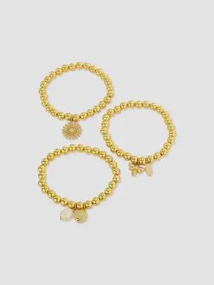 Ramy Brook Medallion Filagree Lina 3-piece Beaded Bracelet Set - Gold