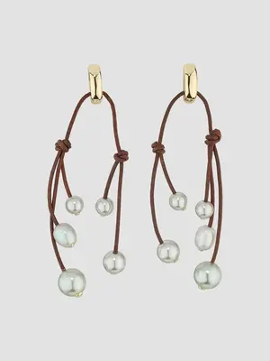 Ramy Brook Corded Riya Goldtone & Leather Drop Earrings - Pearl