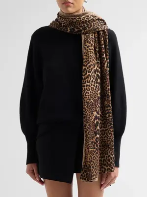 Sofia Cashmere Leopard-print Cashmere Wrap