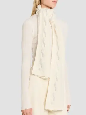 Sofia Cashmere Crystal-embellished Cable-knit Cashmere Scarf - Ivory