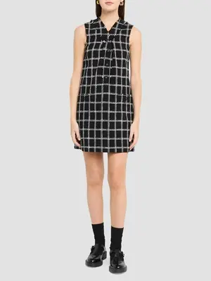 Thom Browne Windowpane Tweed Cardigen Mini Dress