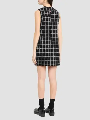 Thom Browne Windowpane Tweed Cardigen Mini Dress