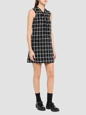 Thom Browne Windowpane Tweed Cardigen Mini Dress