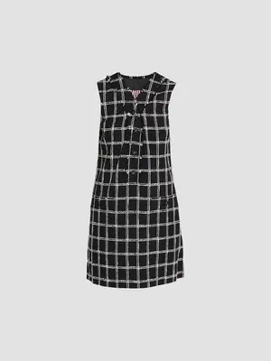Thom Browne Windowpane Tweed Cardigen Mini Dress - Black