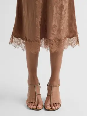 Ronny Kobo Mina Floral Silk Lace-trim Skirt