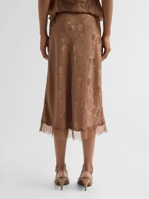 Ronny Kobo Mina Floral Silk Lace-trim Skirt