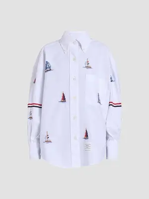 Thom Browne Embroidered Stitch Sailboats Shirt