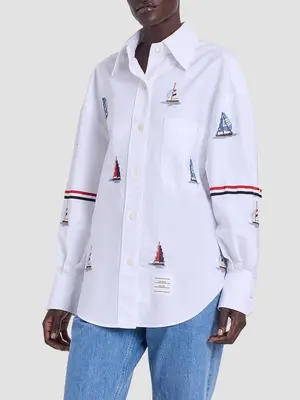 Thom Browne Embroidered Stitch Sailboats Shirt