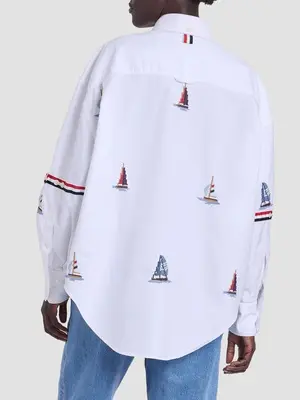 Thom Browne Embroidered Stitch Sailboats Shirt