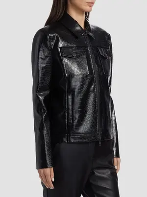 TOCCIN Juno Crocodile-embossed Faux Leather Moto Jacket