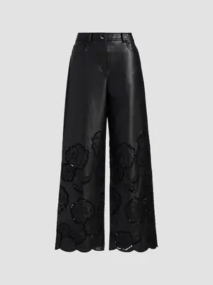 TOCCIN Shawn Embroidered Faux-leather Straight-leg Pants