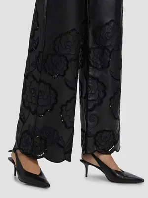 TOCCIN Shawn Embroidered Faux-leather Straight-leg Pants