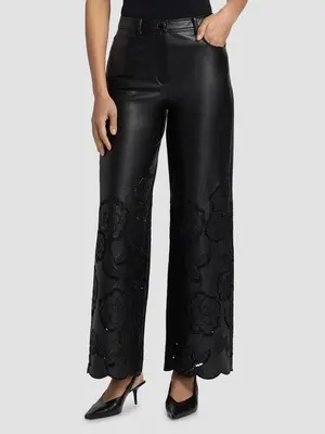 TOCCIN Shawn Embroidered Faux-leather Straight-leg Pants
