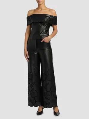 TOCCIN Shawn Embroidered Faux-leather Straight-leg Pants