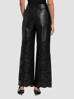 TOCCIN Shawn Embroidered Faux-leather Straight-leg Pants
