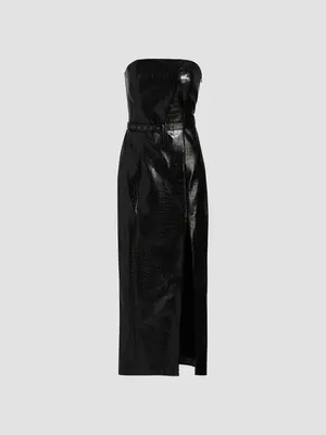 TOCCIN Vivian Bandeau Croc-embossed Midi-dress - Jet