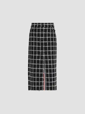 Thom Browne Windowpane Tweed Cardigen Midi Skirt - Black