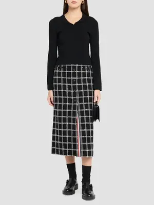 Thom Browne Windowpane Tweed Cardigen Midi Skirt