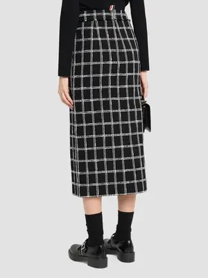 Thom Browne Windowpane Tweed Cardigen Midi Skirt
