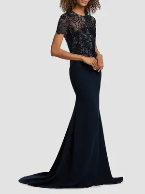 Naeem Khan Beaded Bodice Trumpet Gown