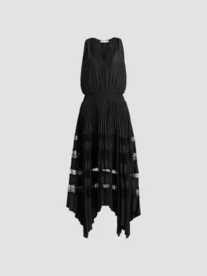 Ramy Brook Roselyn Pleated Lace-trim Midi Dress - Black